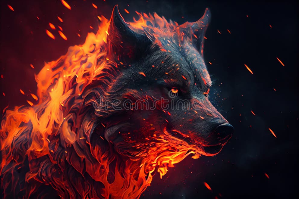 Evil Wolf in Red Flames,generative Ai Stock Illustration - Illustration ...