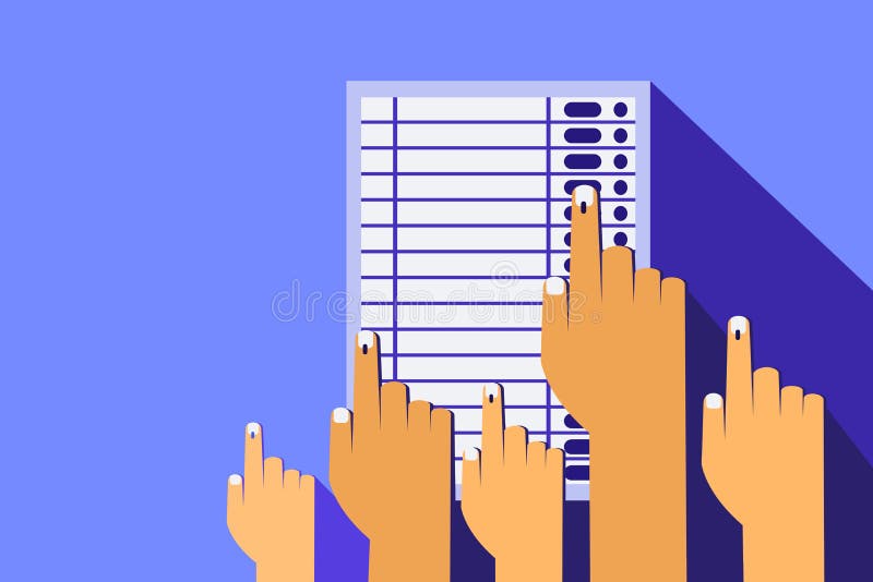 A Group of Hands Casting Vote in Electronic Voting Machine Stock Vector ...