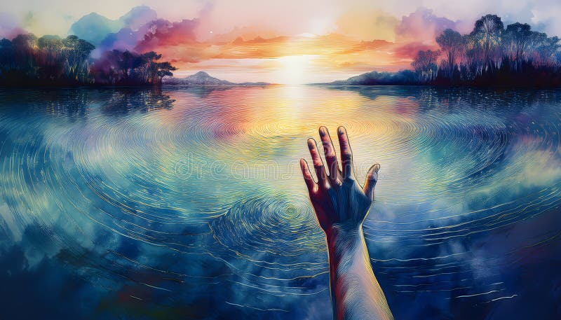 An Evocative Artwork Features a Human Hand Reaching Up from a Water ...