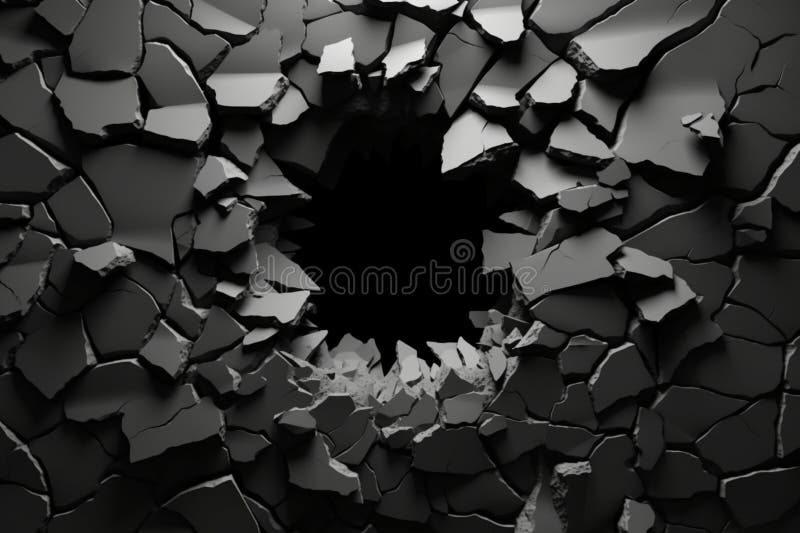Evocative Broken Black Wall in a Captivating 3D Rendering Stock ...