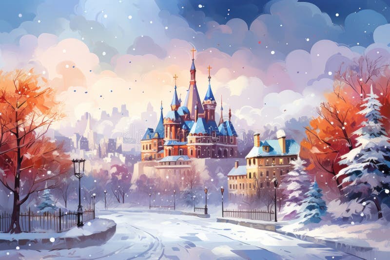 Snow-Covered Architecture - Generative AI Stock Illustration ...