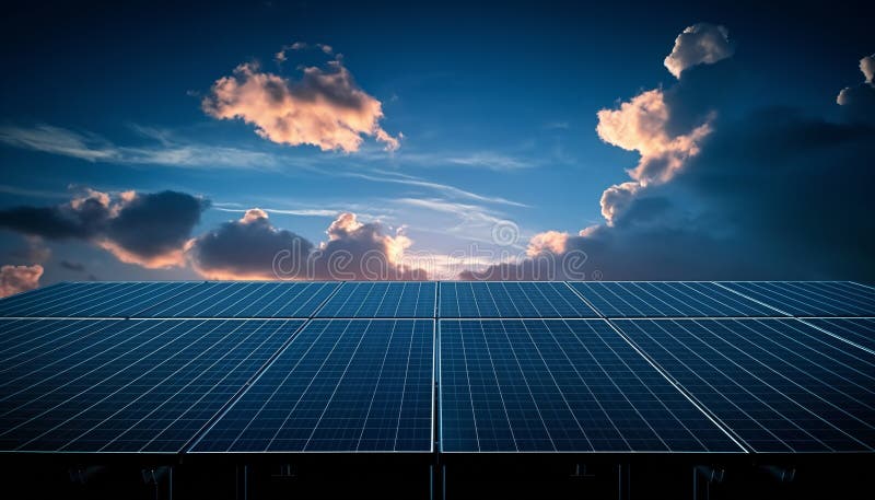 Solar Panel Array during Sunset Stock Image - Image of climate ...