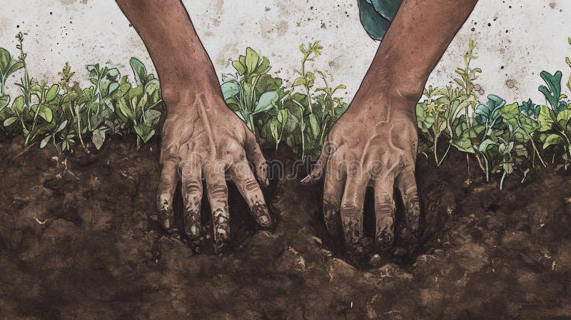 Nurturing Life: Hands Digging Deep into Spring Soil Stock Illustration ...