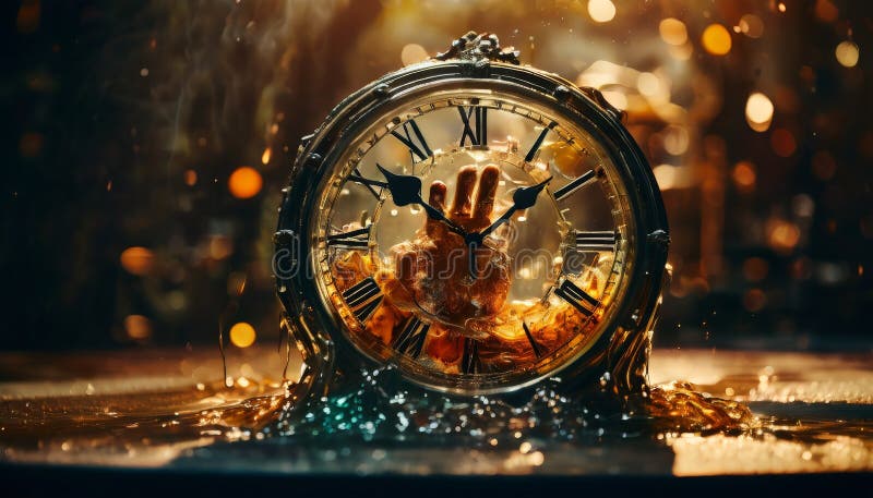 Antique Clock Submerged in Water with a Dramatic Hand Reaching Out ...