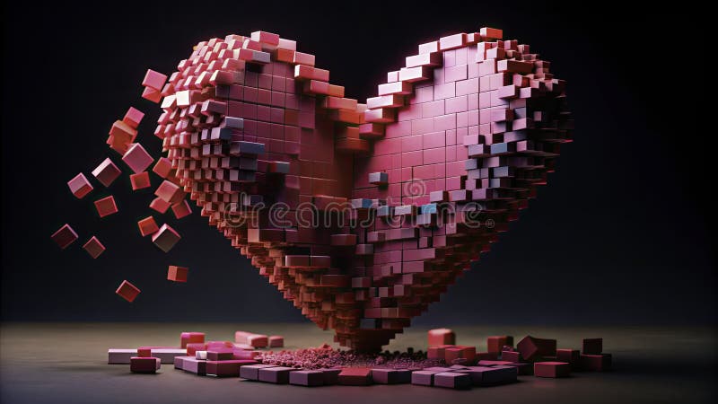 Crumbling Pink and Red Blocks a Broken Heart in Dramatic LowLight a ...