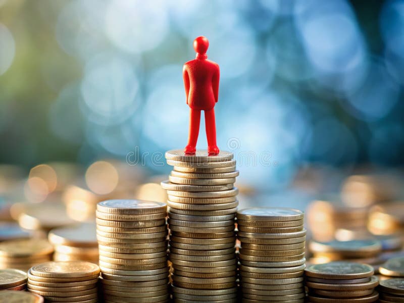 Financial Crisis Depicted a Red Figure on a Stack of Coins Symbolizing ...