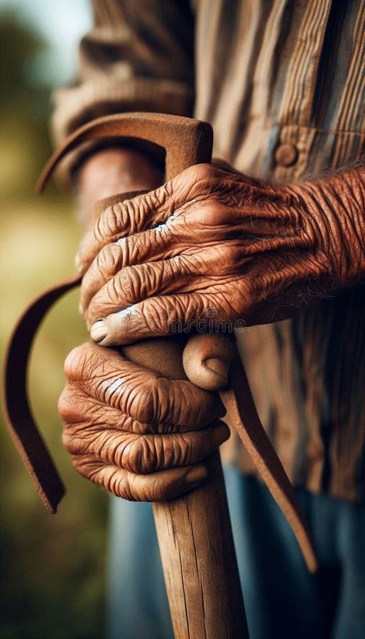 Farmer S Wrinkled Hand Holding a Rusty Hoe Stock Illustration ...