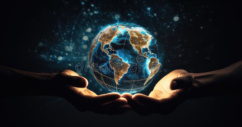 Digital Global Connectivity: Hands Holding a Networked Globe. AI ...