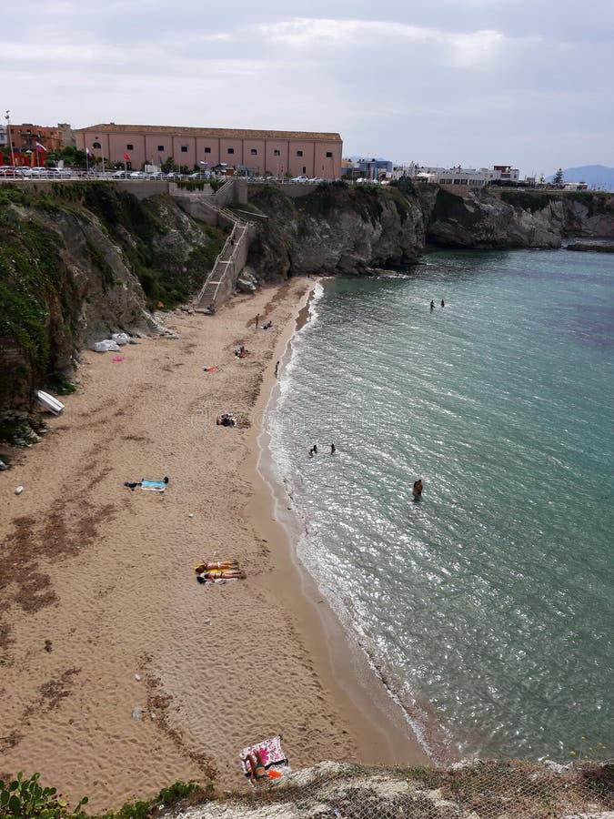 Sicilian Sandy Beach with Sunbathers Editorial Stock Photo - Image of ...