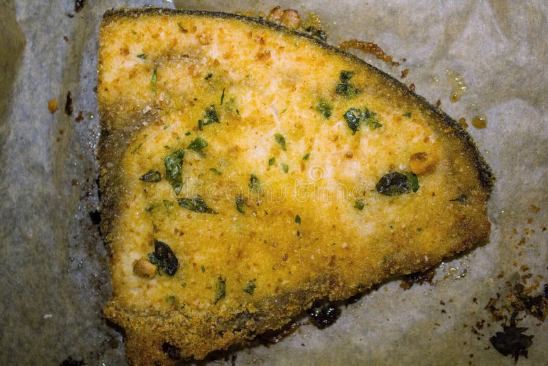 Slice of Home Cooked Swordfish Breaded and Fried Stock Image - Image of ...