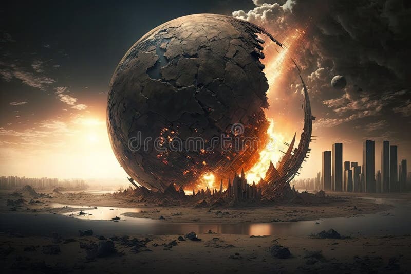 An Artificial Planet that Fell on a Metropolis and Was Broken Stock ...