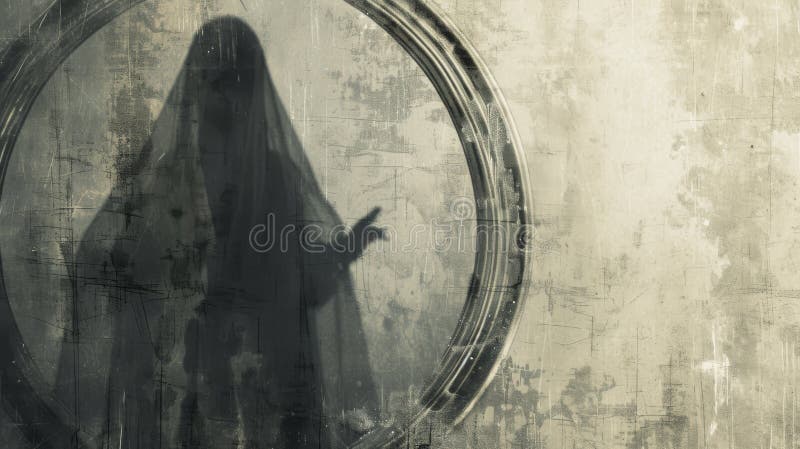 Ghostly Figure in Veiled Mirror with Abstract Textures Stock Photo ...