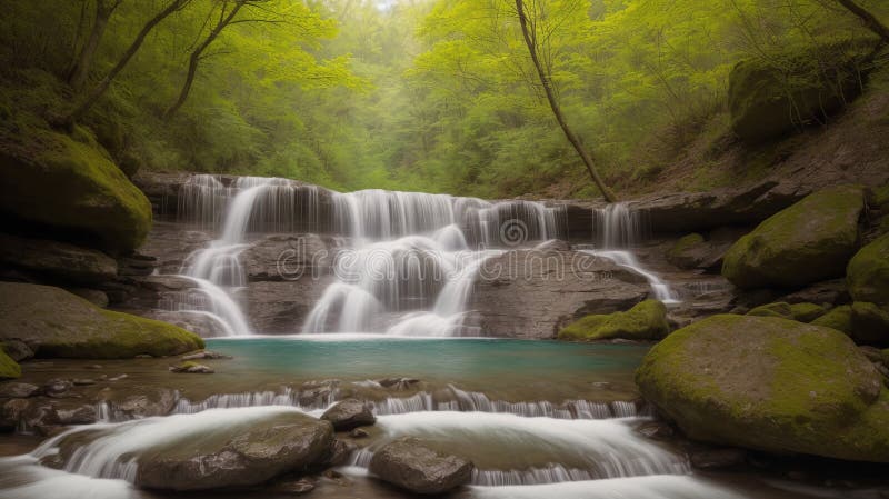 An Evocatively Moody Looking Waterfall in a Forest with Rocks and Water ...