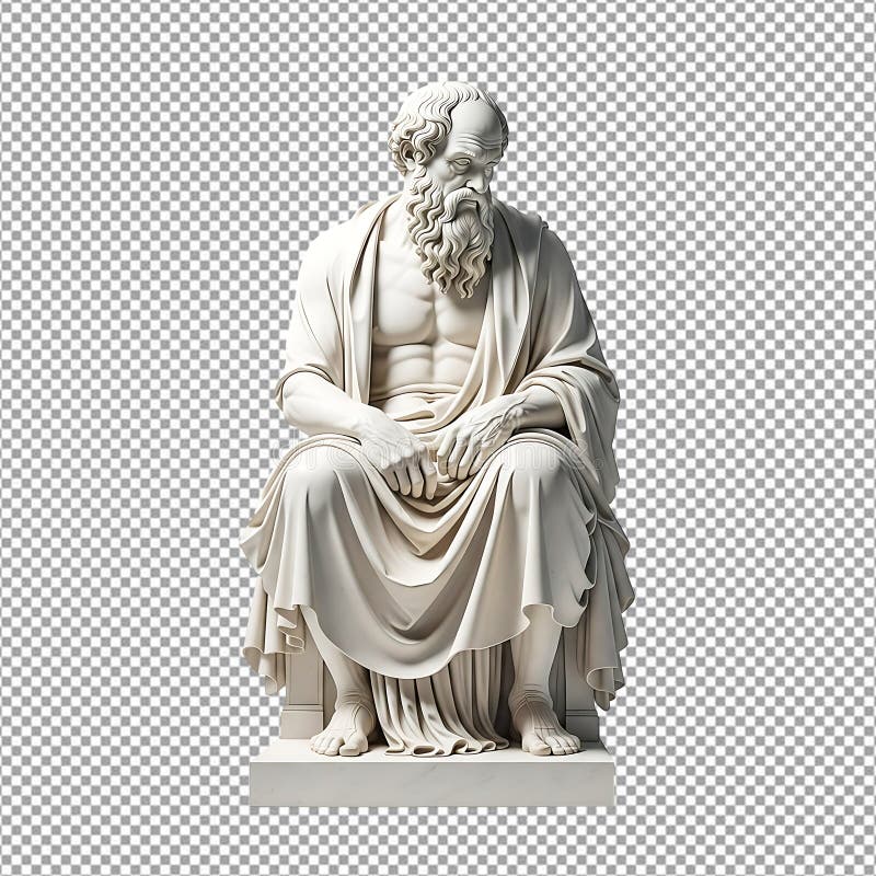 Seated Socrates Statue in White Marble on Transparent Background Stock ...