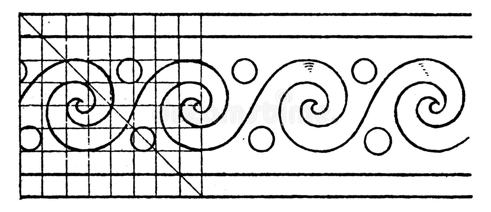 Evolute Spiral Modern Border is a Wavelike Pattern, Vintage Engraving ...