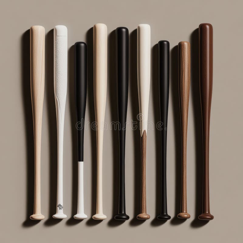 Evolution of Baseball Bats Showcasing Wood To Modern Composites in Flat ...