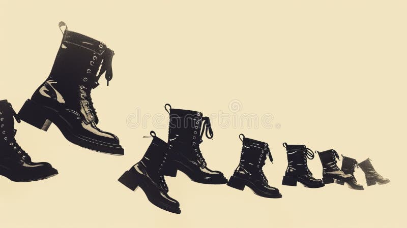 Evolution of Black Combat Boots in Stylized Sequence Stock Image ...