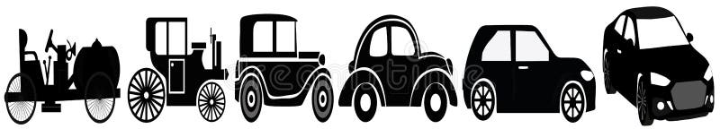 Evolution of Car Silhouettes in Black and White Stock Vector ...