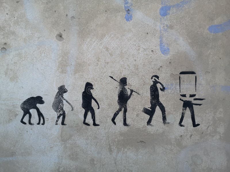 Evolution Concept of Man Drawn on the Wall Editorial Photography ...