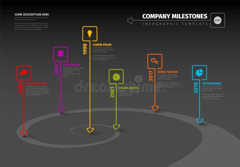 Evolution Dark Timeline Template with Thin Line Pointers Stock Vector ...
