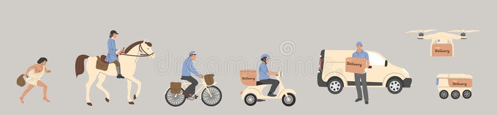Evolution of Delivery. Deliverer of Goods in Different Epochs from ...