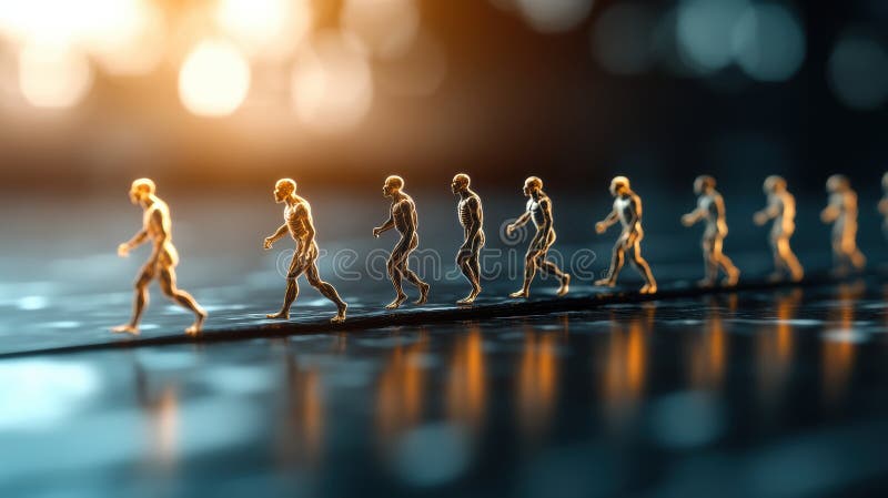 Evolution of Humanity Depicted through a Series of Metallic Figures, AI ...