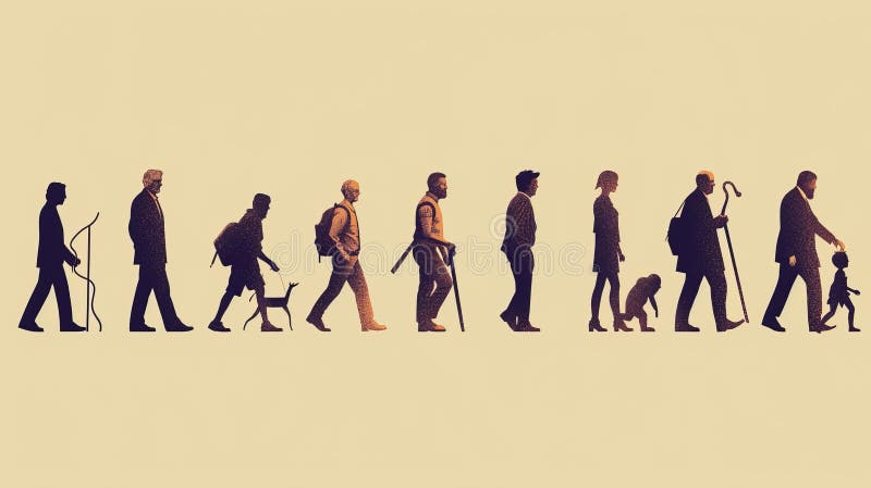 Evolution of Humanity Illustrated through Silhouetted Figures Stock ...