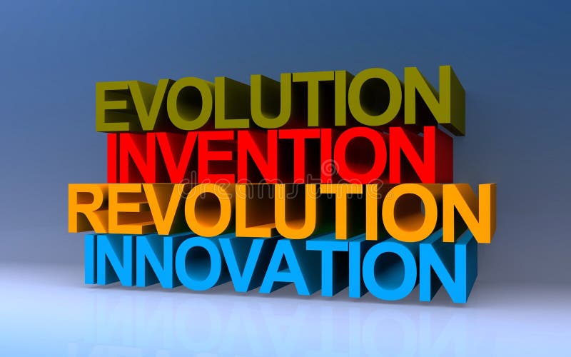 Evolution Invention Revolution Innovation on Blue Stock Illustration ...