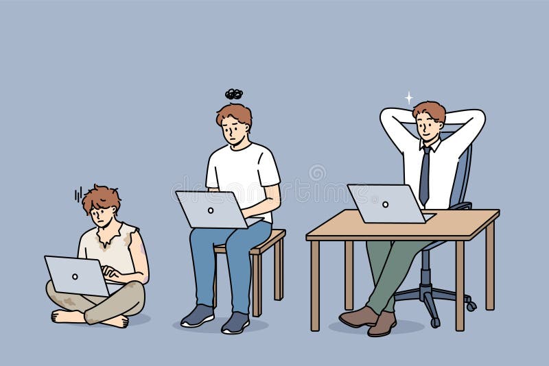 Evolution of Man Office Clerk Using Laptop, Gradually Turning into ...