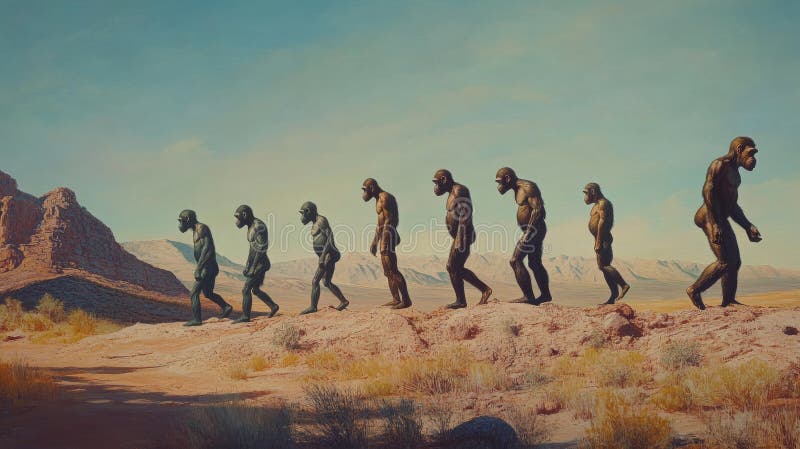 Evolution of Man Progression through Rocky Desert Terrain Stock Image ...