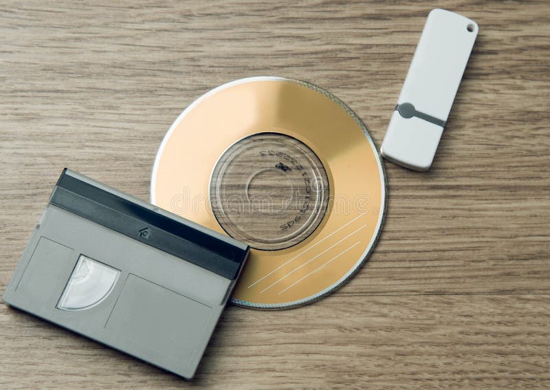 Evolution Media. Cassette, CD, Flash Drive. Stock Image - Image of ...