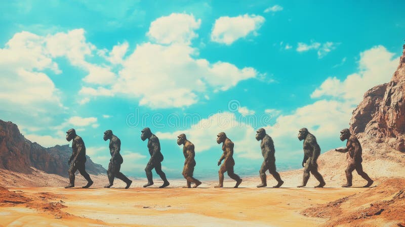 Evolution of Primates Walking through a Desert Landscape Stock Image ...