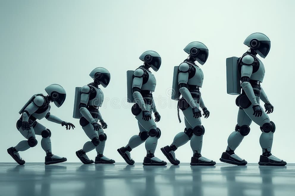 Evolution of Robotics through Centuries Stock Illustration - Illustration of automation ...