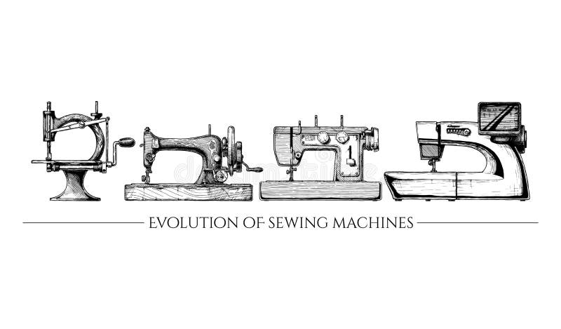 Evolution of Sewing Machines Stock Vector - Illustration of drawing ...