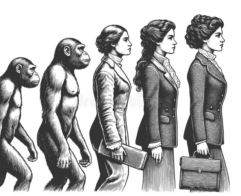 Evolution of Woman from Primate To Professional Stock Illustration ...