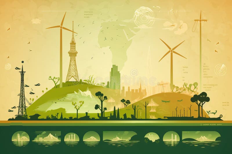 Evolution of Renewable Energy Concept of Greening Stock Illustration ...
