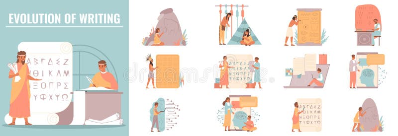Evolution of Writing Set stock vector. Illustration of people - 285101115