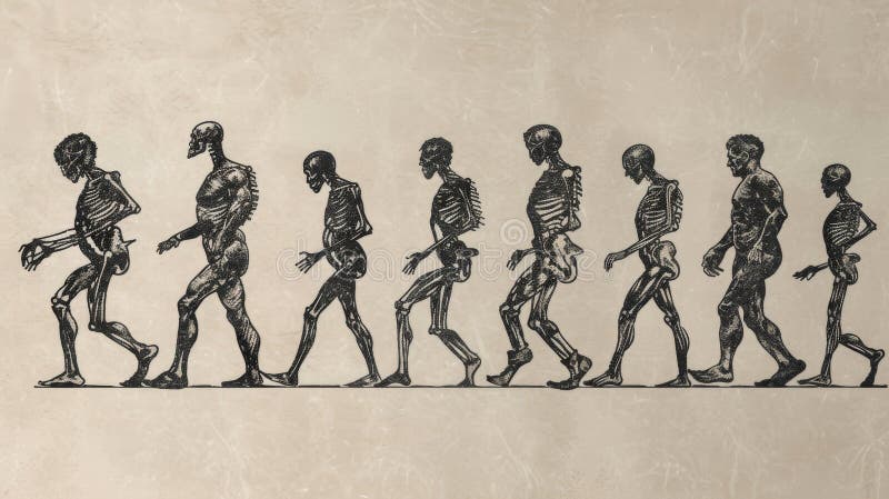 Evolutionary Skeleton Progression on Textured Background Stock Image ...