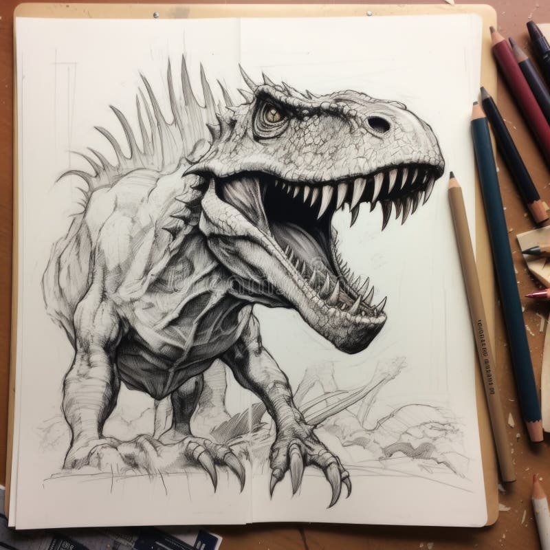 Evolutionary Sketch, Dynamic Dinosaur in Progress Stock Illustration ...