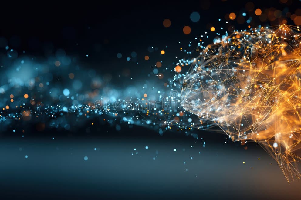 Evolving Abstract Brain Illuminated by Glowing Data Particles in a ...