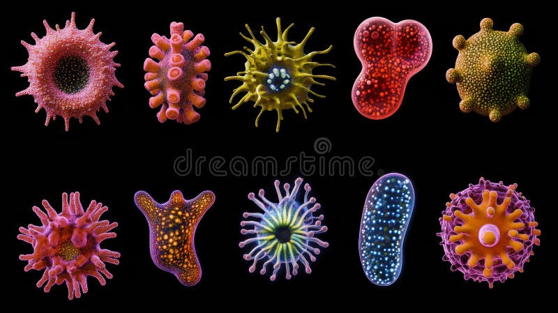 Evolving Bacteria Showcase Illustrating Diverse Shapes and Colors in a ...