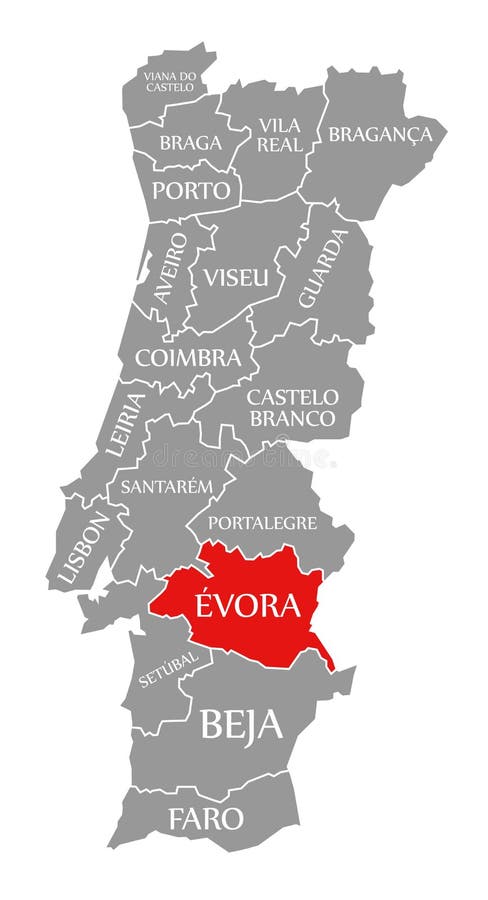 Evora Red Highlighted in Map of Portugal Stock Illustration ...