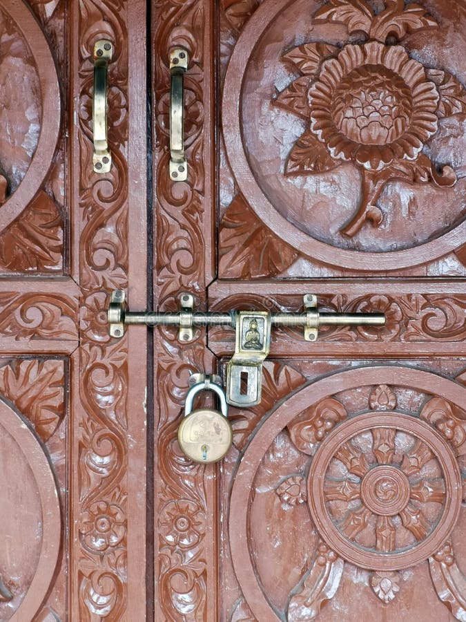 Lock System on a Decorated Door in Nepal Stock Image - Image of lock ...
