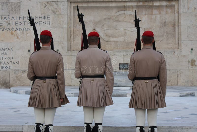 Evzones Standing Guard in Front of the Parliament in Athens. Editorial ...