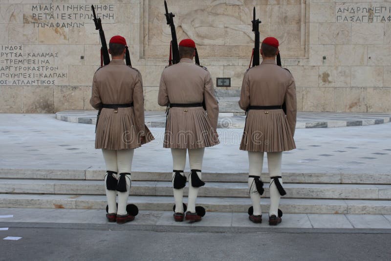 Evzones Standing Guard in Front of the Parliament in Athens. Editorial ...