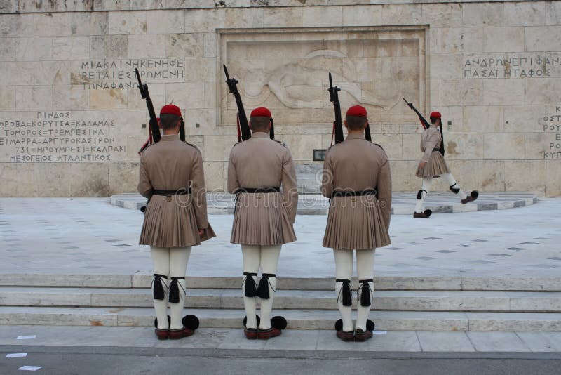 Evzones Standing Guard in Front of the Parliament in Athens. Editorial ...
