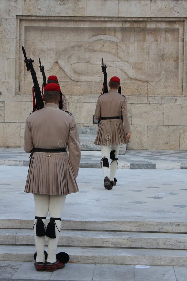 Evzones Standing Guard in Front of the Parliament in Athens. Editorial ...