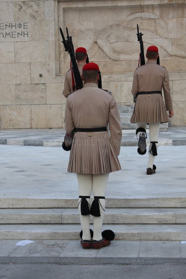 Evzones Standing Guard in Front of the Parliament in Athens. Editorial ...