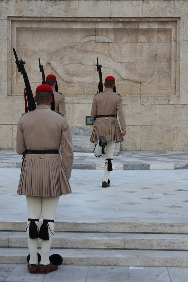 Evzones Standing Guard in Front of the Parliament in Athens. Editorial ...