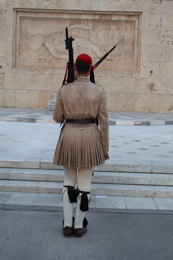 Evzones Standing Guard in Front of the Parliament in Athens. Editorial ...